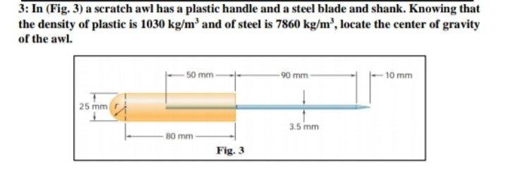 Solved 3: In (Fig. 3) a scratch awl has a plastic handle and | Chegg.com