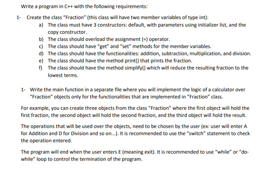 Solved Write a program in C++ with the following | Chegg.com