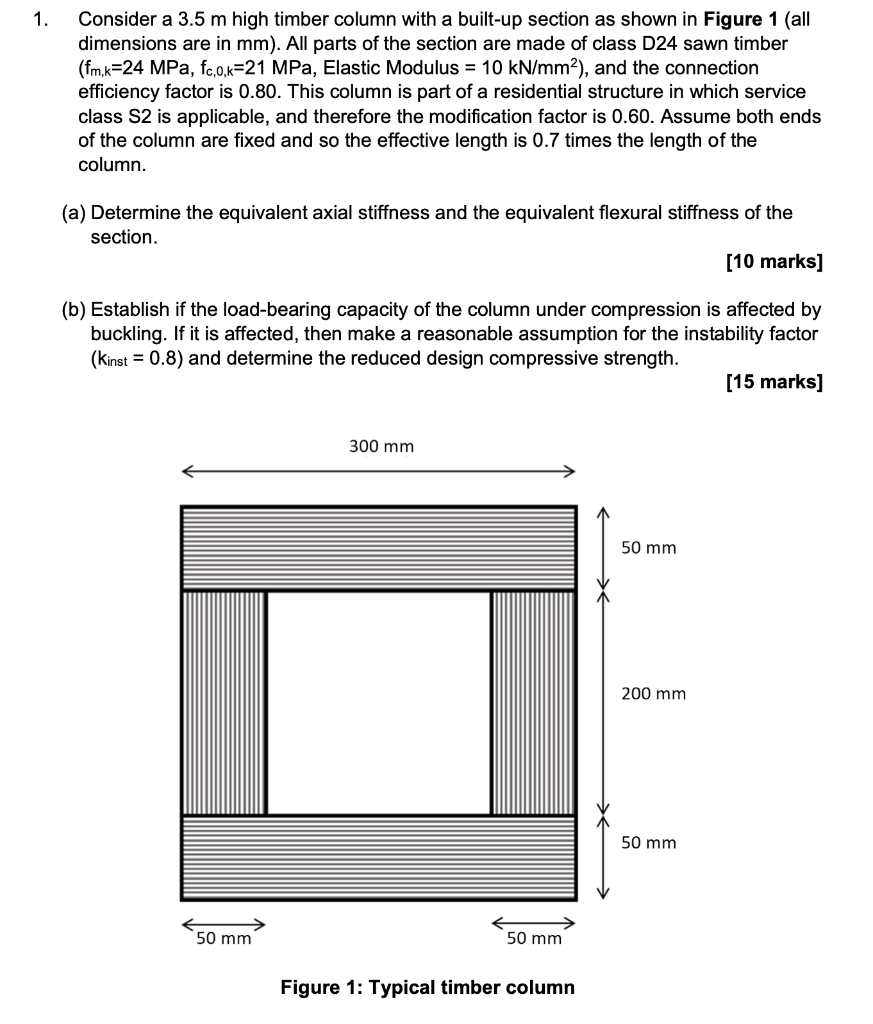 Solved 1. Consider a 3.5 m high timber column with a | Chegg.com