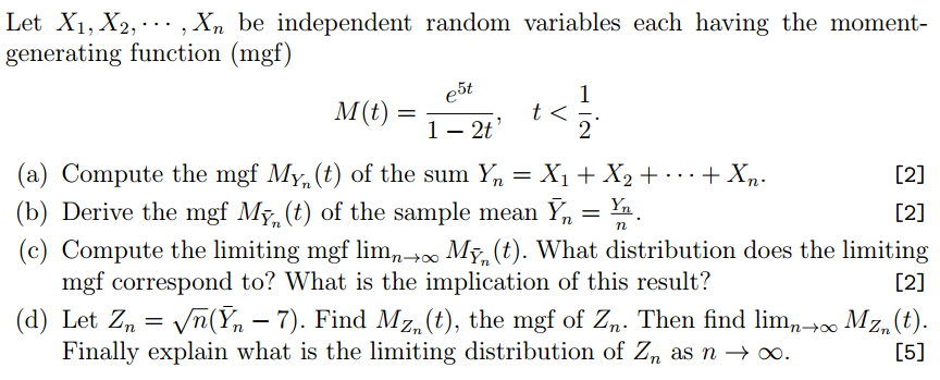 Solved Let X1, X2,... , Xn be independent random variables | Chegg.com