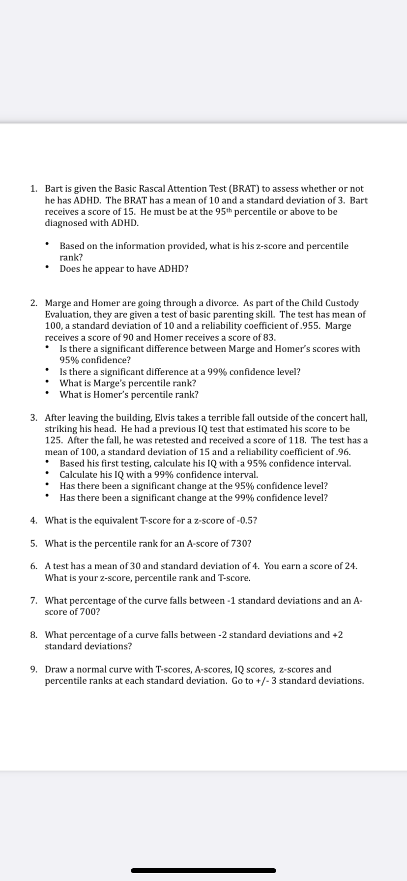 Solved 1. Bart is given the Basic Rascal Attention Test | Chegg.com