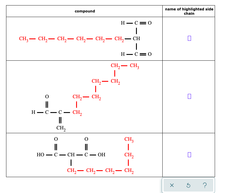 Solved For each organic compound in the table below, name | Chegg.com