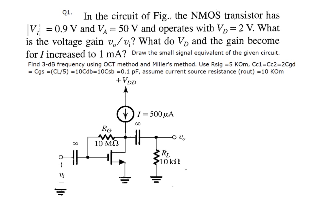 Solved Q1. In the circuit of Fig., the NMOS transistor has | Chegg.com