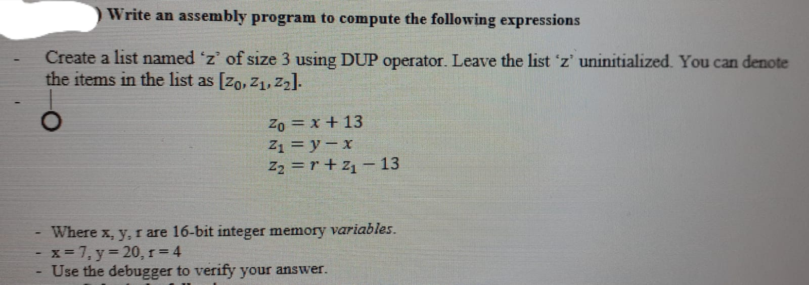 Write an assembly program to compute the following | Chegg.com