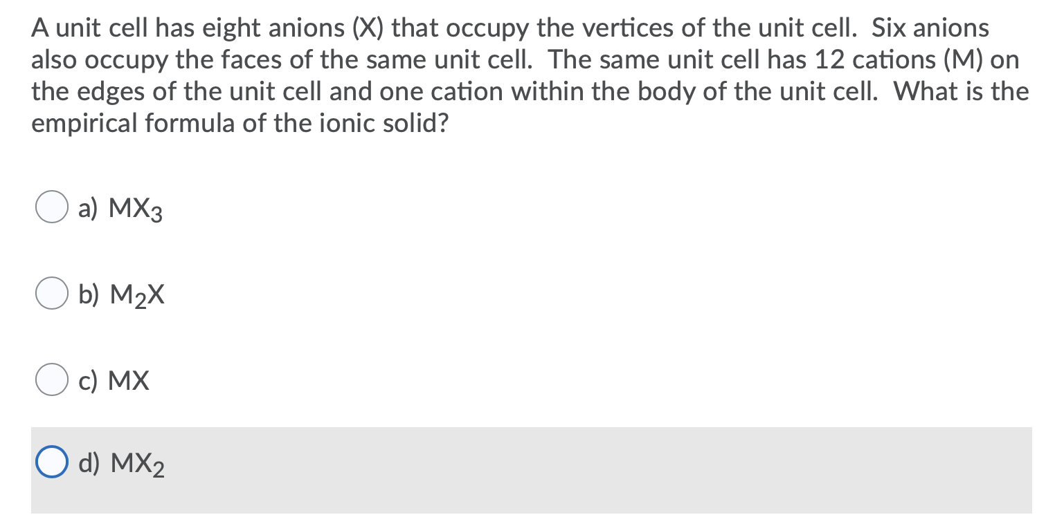 Solved A unit cell has eight anions (X) that occupy the | Chegg.com