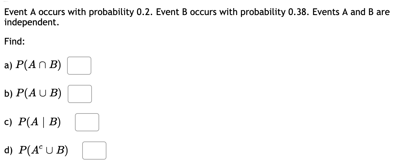 Solved Event A occurs with probability 0.2. Event B occurs | Chegg.com