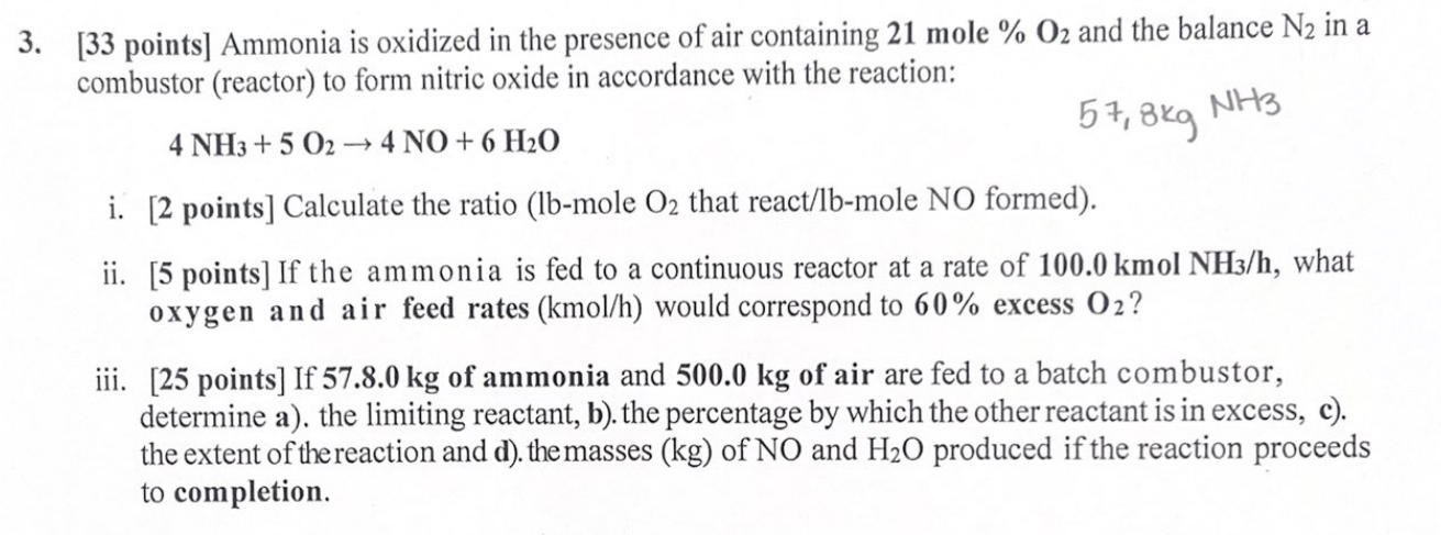 Solved Ammonia is ﻿oxidized in ﻿the presence of ﻿air | Chegg.com