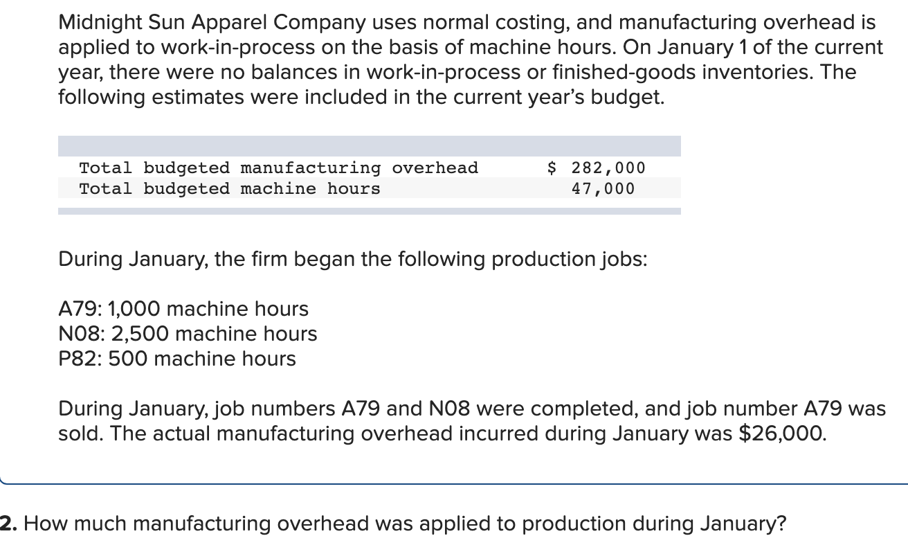 Solved Midnight Sun Apparel Company uses normal costing, and | Chegg.com