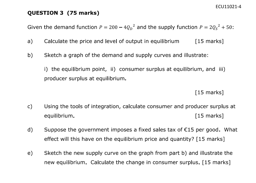 Solved QUESTION 3 (75 marks) Given the demand function | Chegg.com