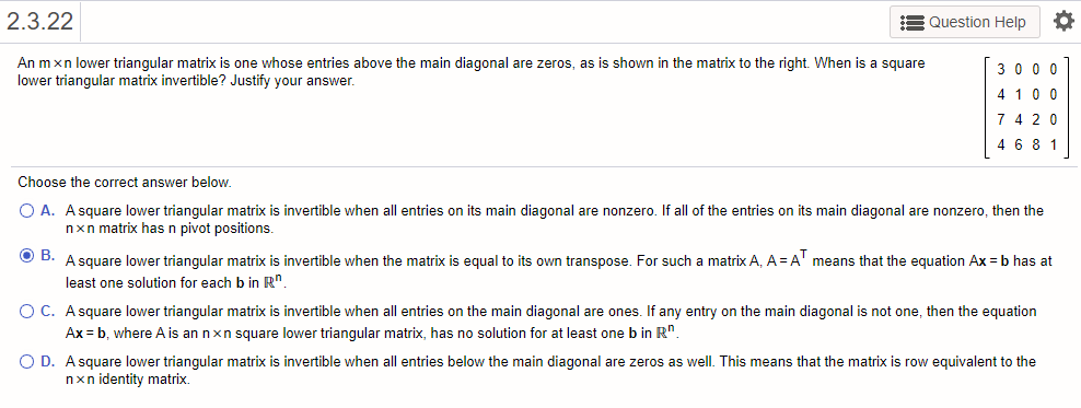 Solved 2.3.21 A Question Help o An mxn upper triangular | Chegg.com