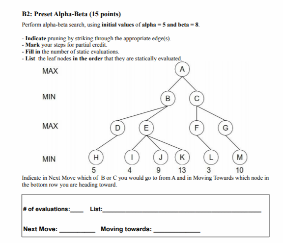 Solved B2: Preset Alpha-Beta (15 points) Perform alpha-beta | Chegg.com