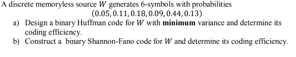 A discrete memoryless source W generates 6-symbols | Chegg.com