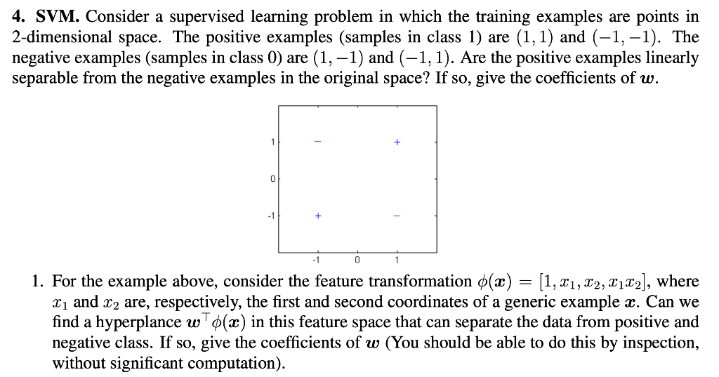 Solved 4. SVM. Consider a supervised learning problem in | Chegg.com Solved 4. SVM. Consider a supervised learning problem in | Chegg.com