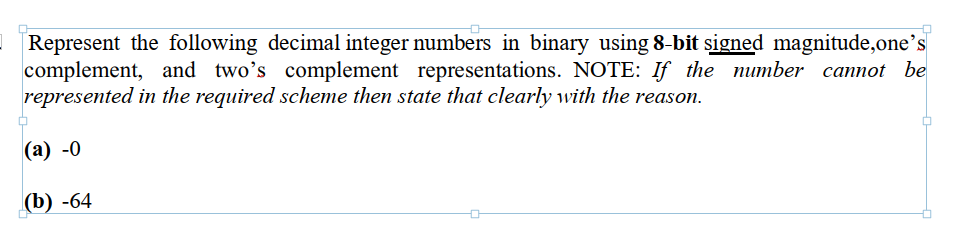 Solved Represent The Following Decimal Integer Numbers In 
