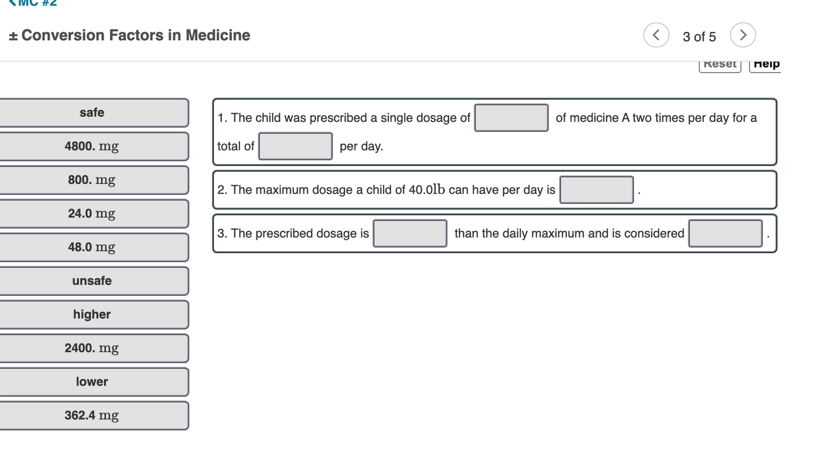 Solved The child was prescribed a single dosage of , ﻿of | Chegg.com