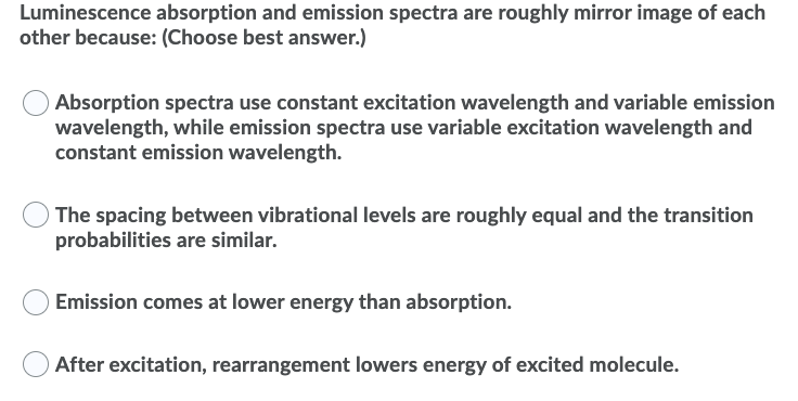 Solved Luminescence absorption and emission spectra are | Chegg.com