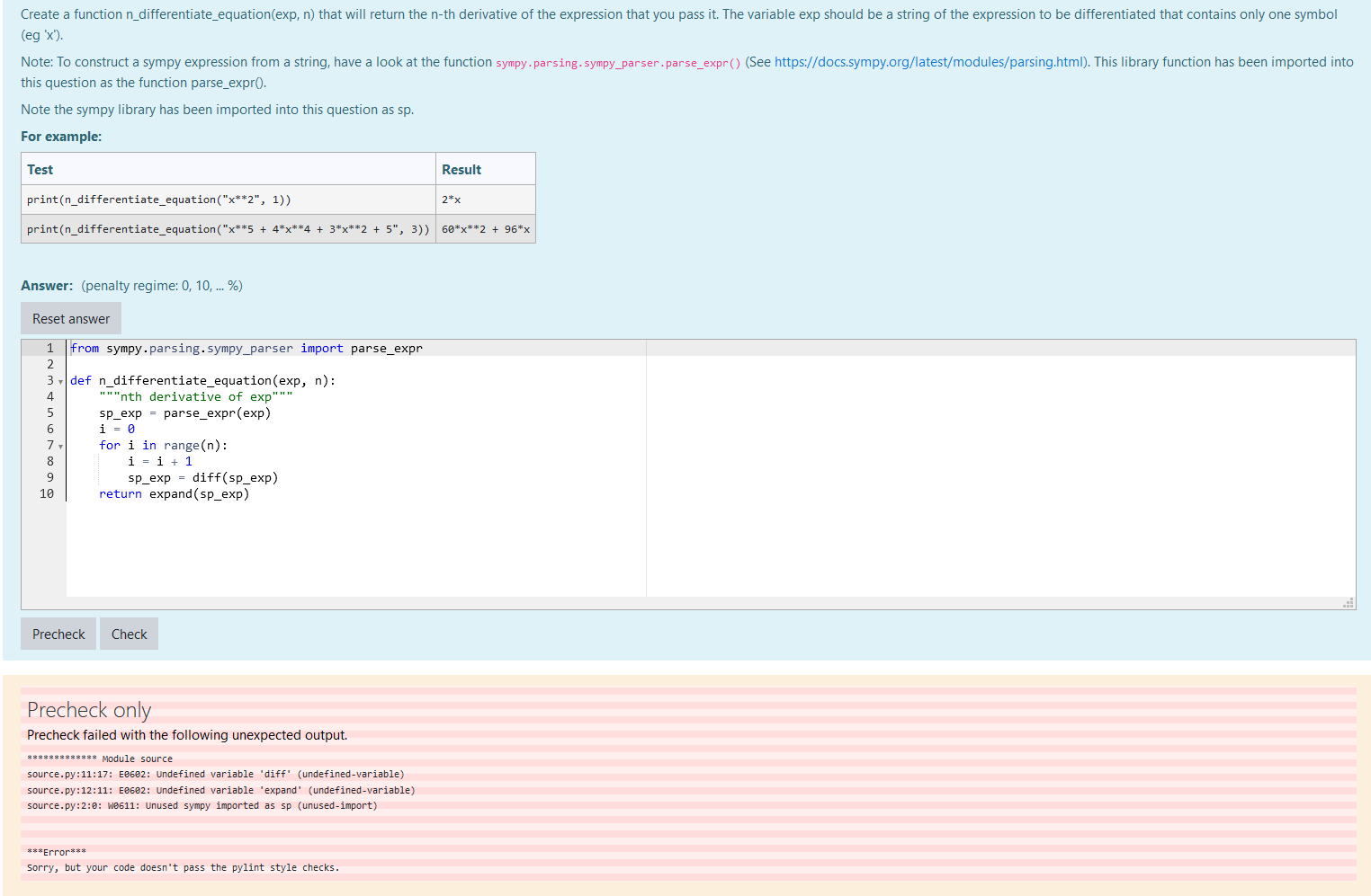 Solved Create a function n_differentiate_equation(exp, n) | Chegg.com