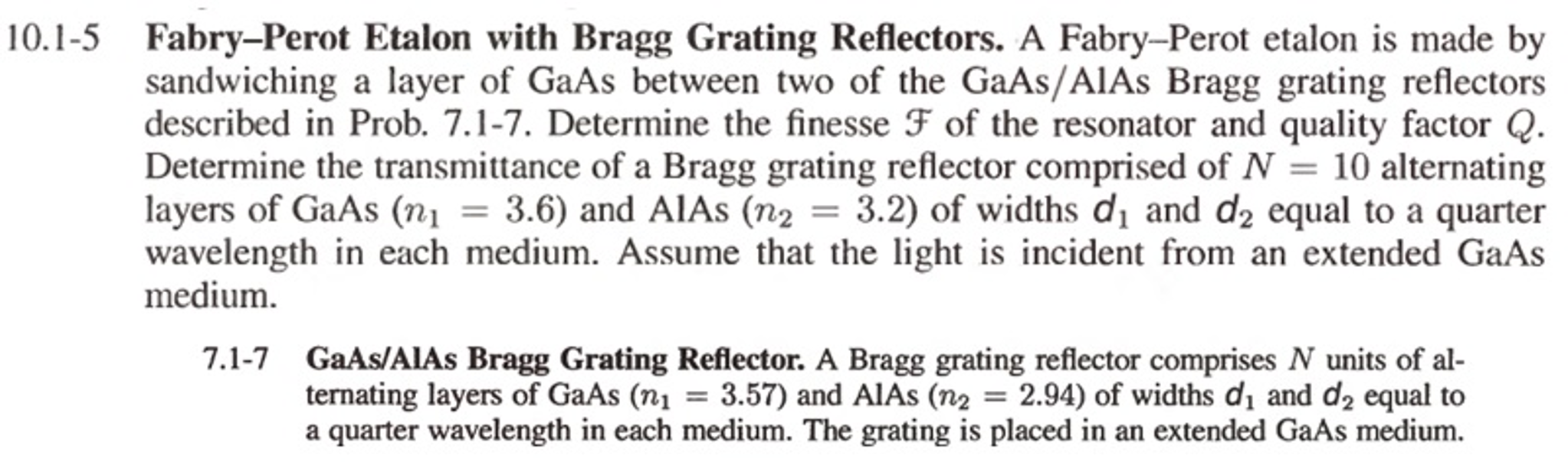10.1-5 Fabry-Perot Etalon with Bragg Grating | Chegg.com
