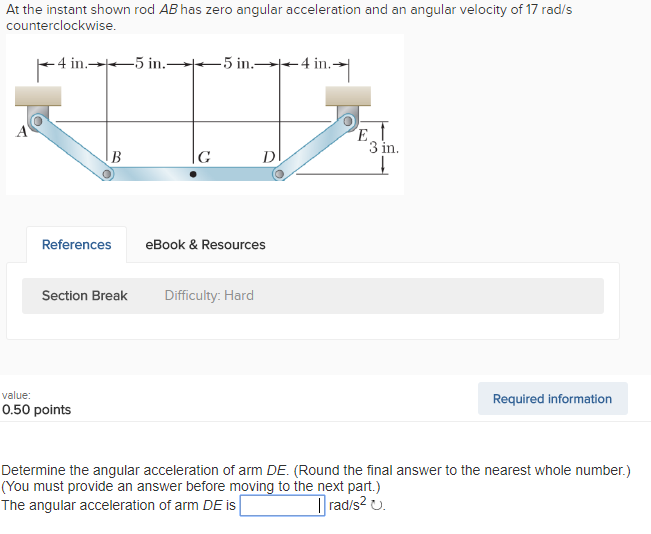 Solved At the instant shown rod AB has zero angular | Chegg.com