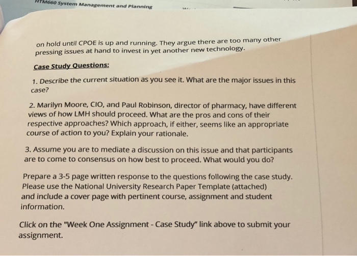 Solved Week One Assignment Case Study Attached Fil 2015 | Chegg.com