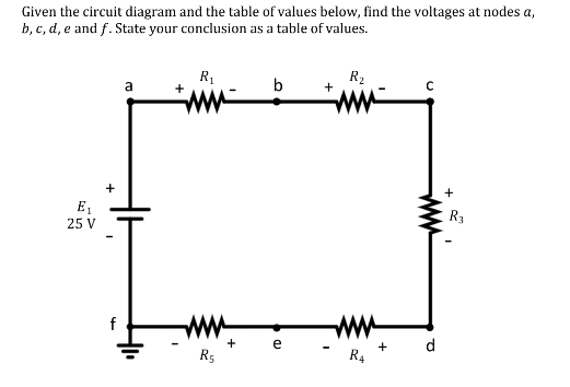 Solved Given the circuit diagram and the table of values | Chegg.com