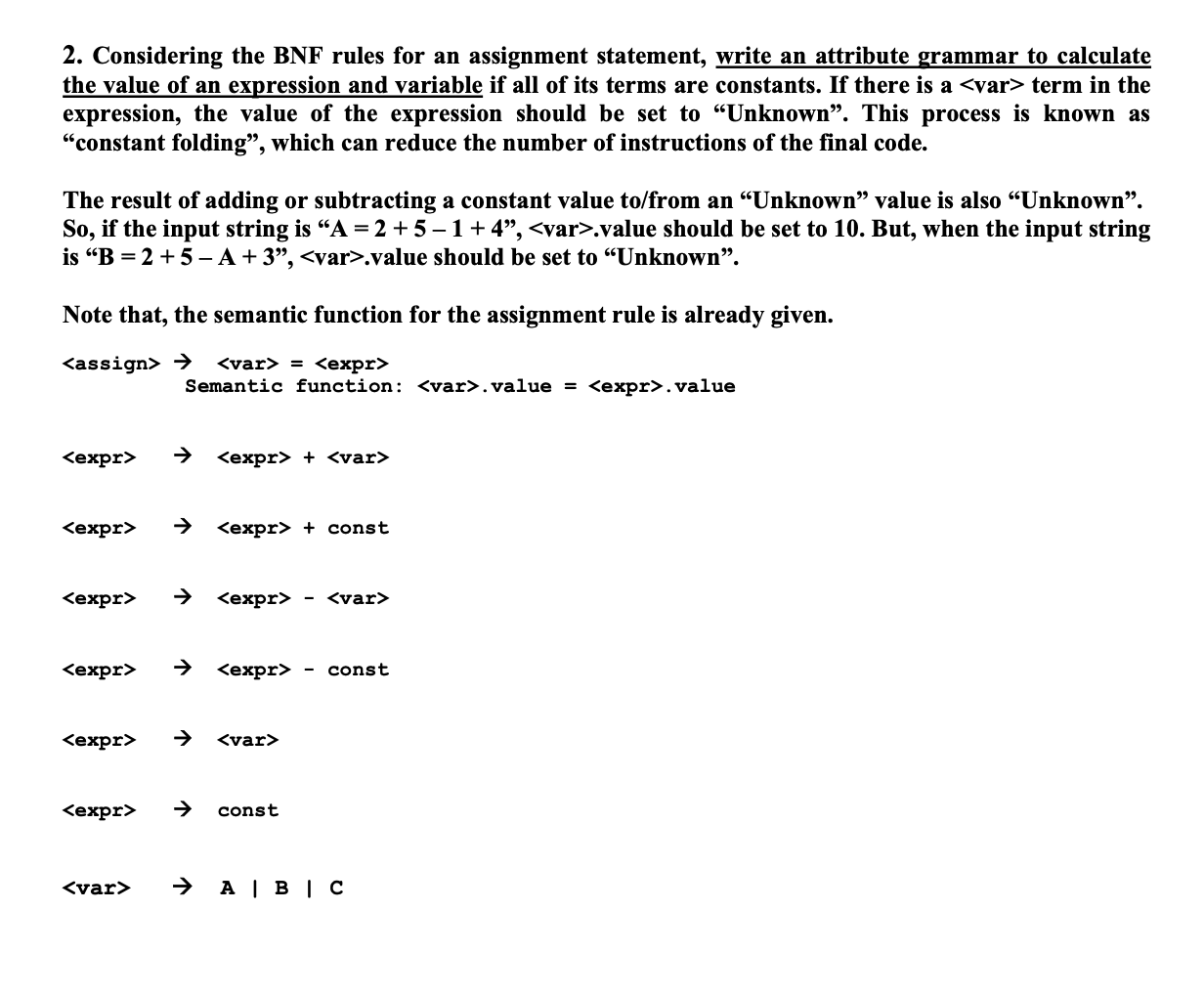 Solved Considering the BNF rules for an assignment | Chegg.com