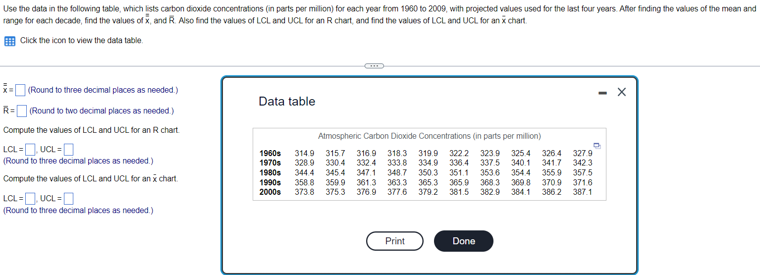 Solved range for each decade, find the values of xˉ, and R. | Chegg.com