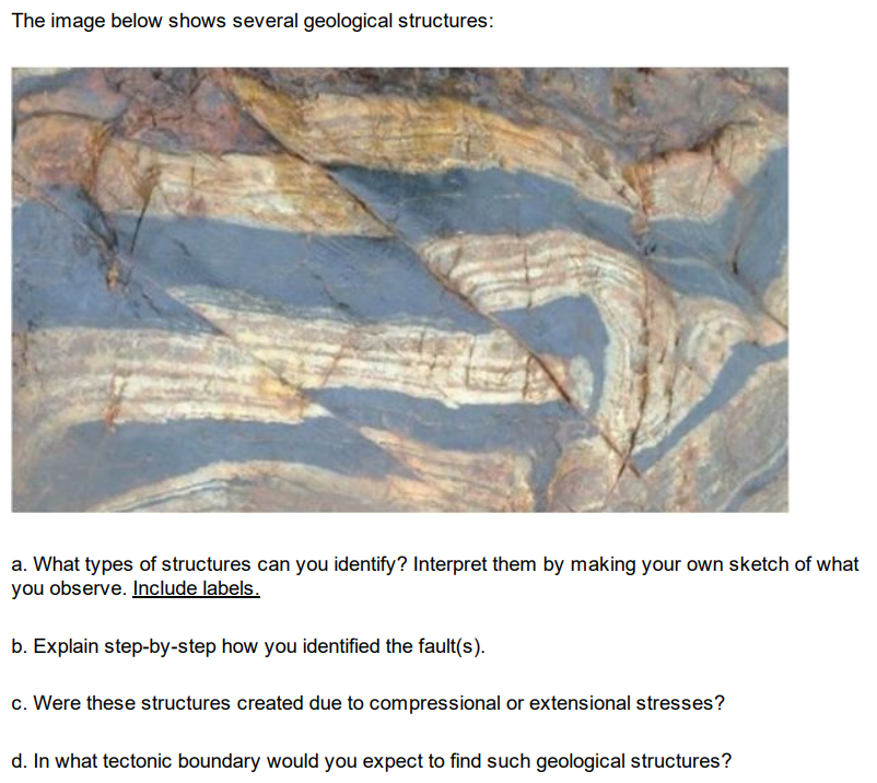 Solved The image below shows several geological structures: | Chegg.com
