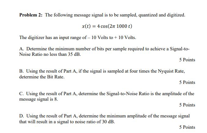 Solved Problem 2: The following message signal is to be | Chegg.com