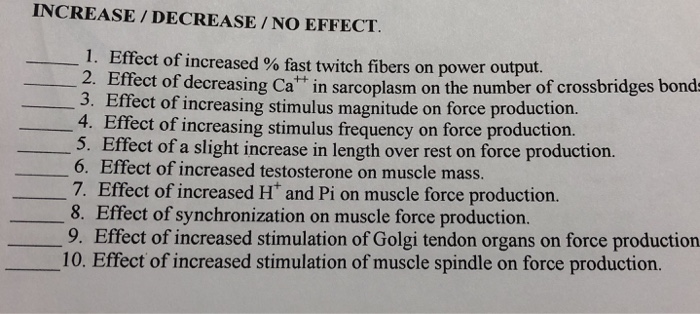 Solved INCREASE/DECREASE/NO EFFECT I. Effect of increased % | Chegg.com