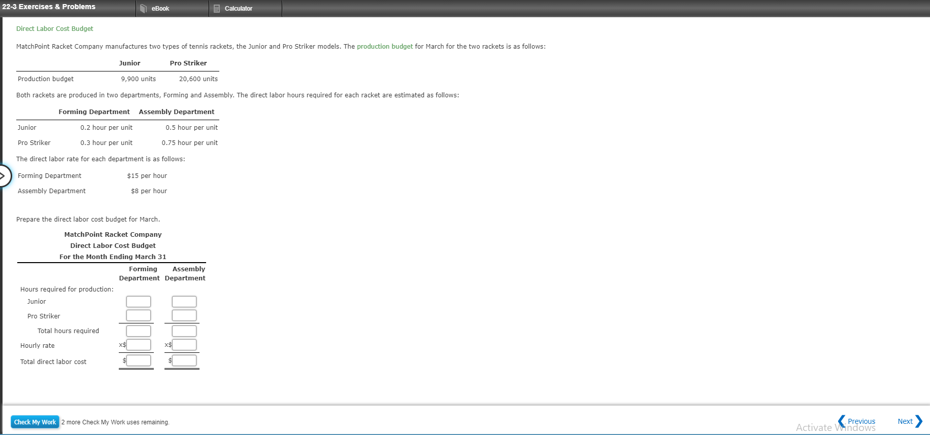 Solved 22-3 Exercises & Problems eBook Calculator Direct | Chegg.com