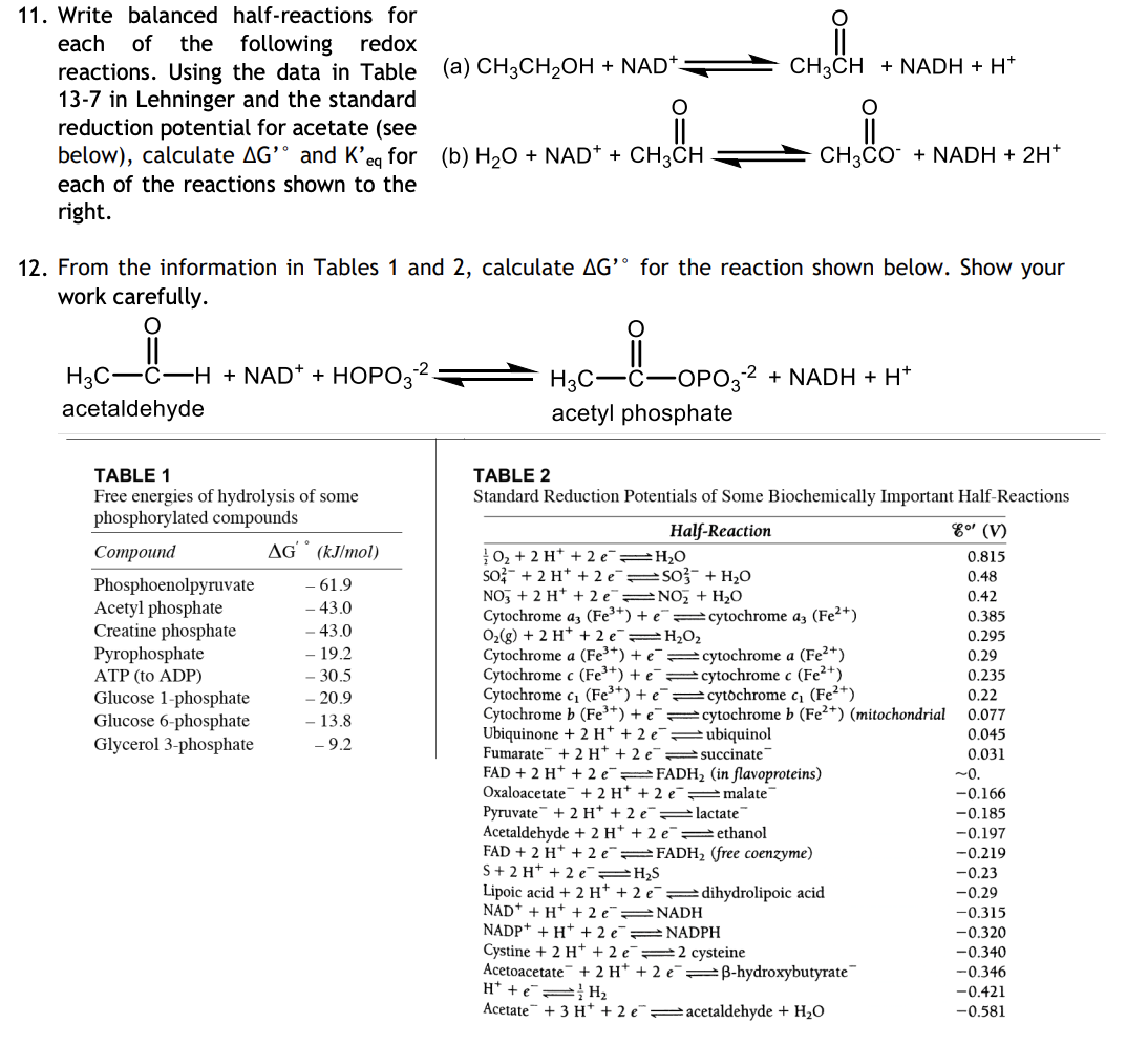 Solved 11. Write balanced half-reactions for each of the | Chegg.com