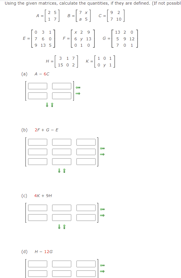 Solved Using the given matrices, calculate the quantities, | Chegg.com