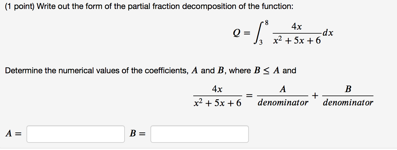 Solved (1 point) Write out the form of the partial fraction | Chegg.com