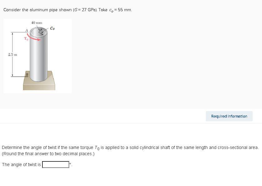 Solved Consider the aluminum pipe shown (G = 27 GPa). Take | Chegg.com