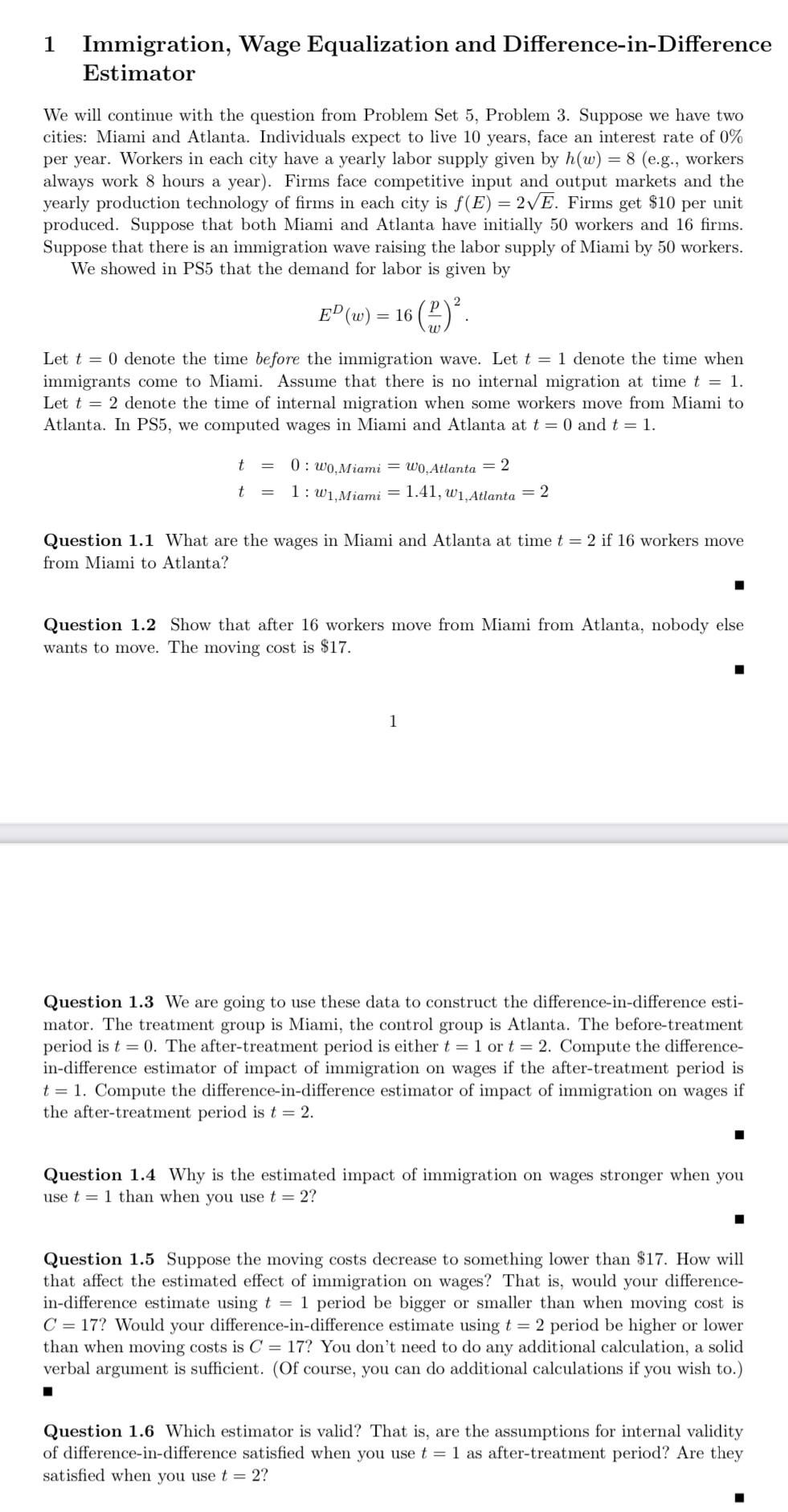 Solved 1 Immigration, Wage Equalization and | Chegg.com