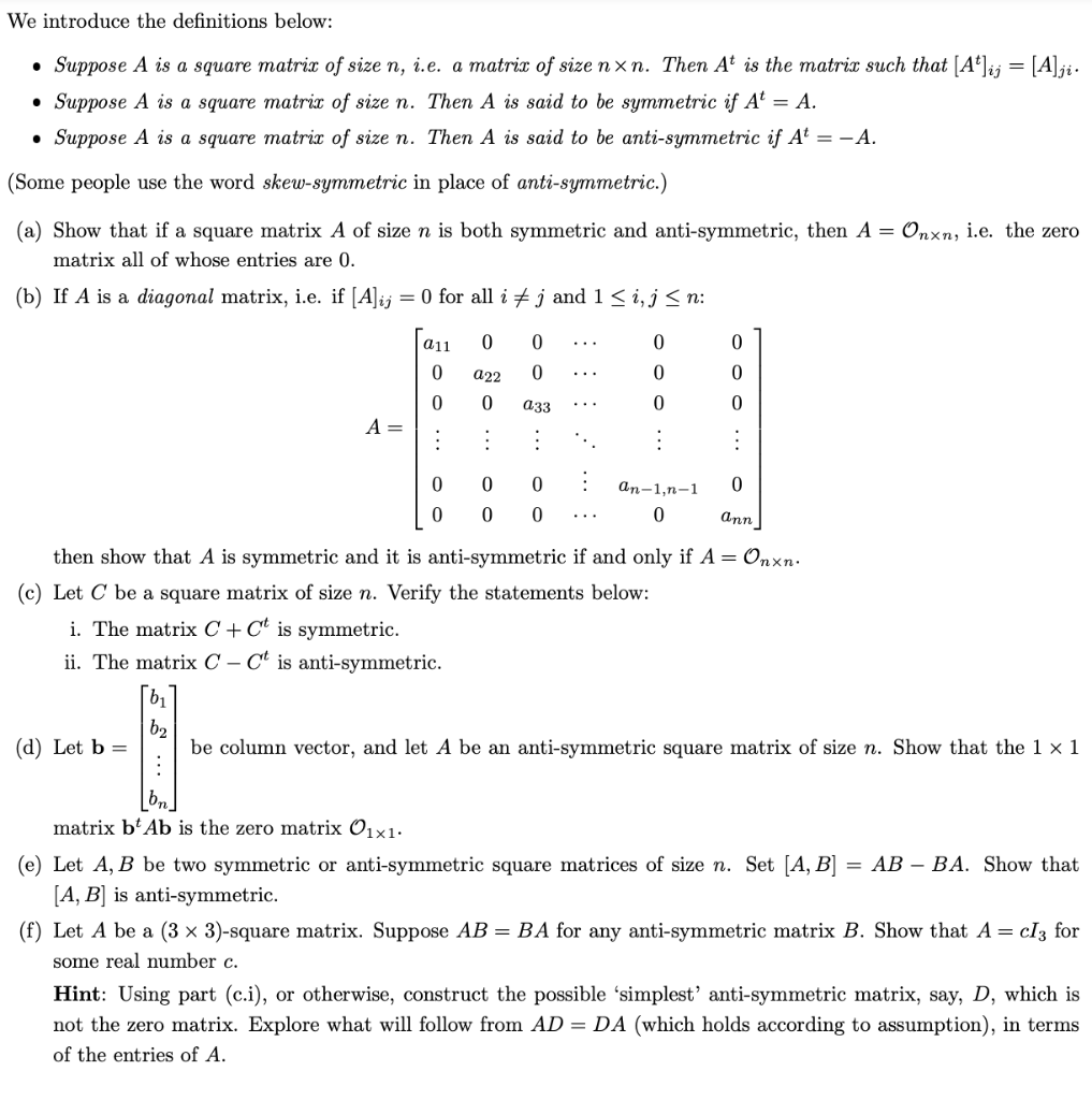 Solved We introduce the definitions below: O Suppose A is a | Chegg.com