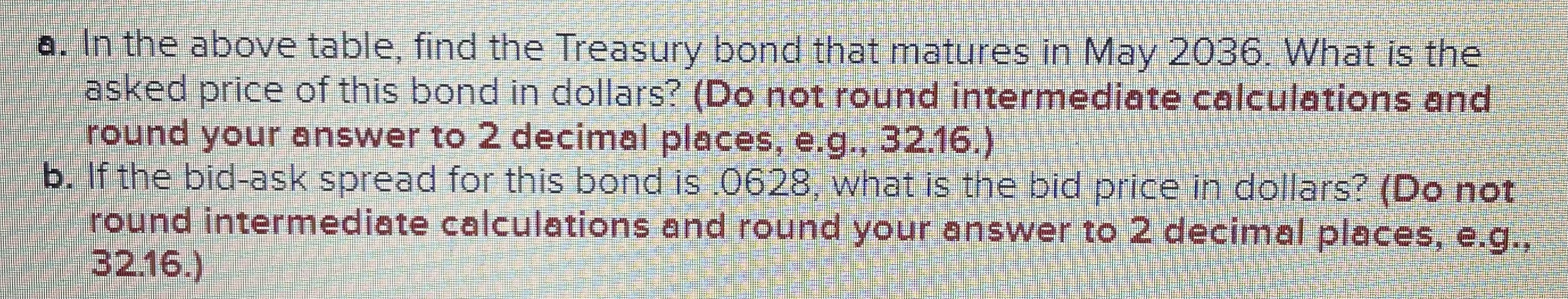 Solved In the above table, find the Treasury bond that | Chegg.com