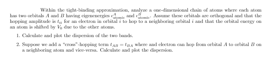 Solved Within the tight-binding approximation, analyze a | Chegg.com