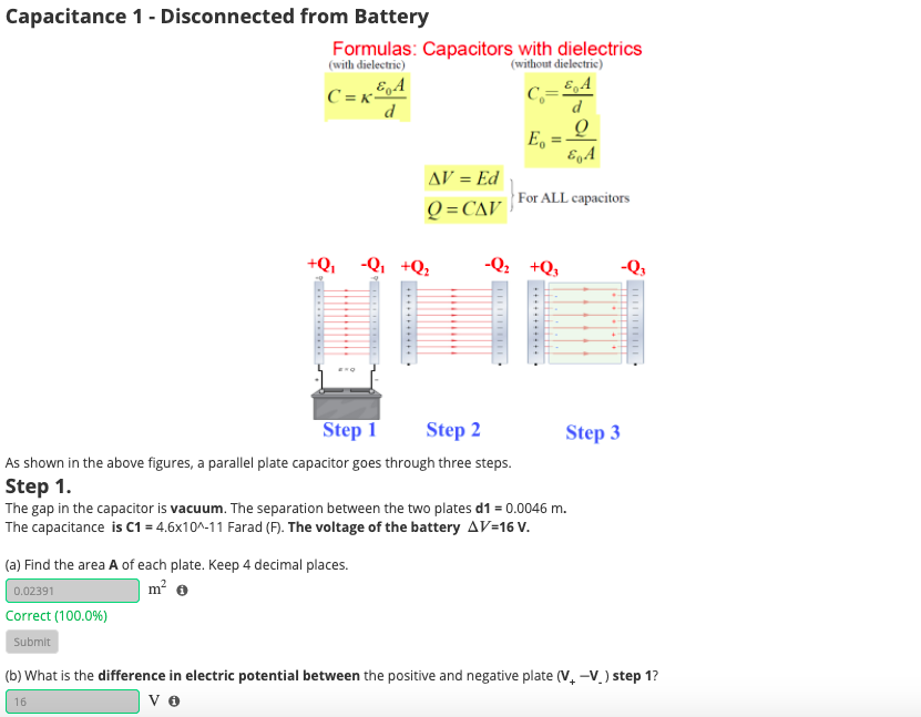 Solved Capacitance 1 - Disconnected from Battery Formulas: | Chegg.com