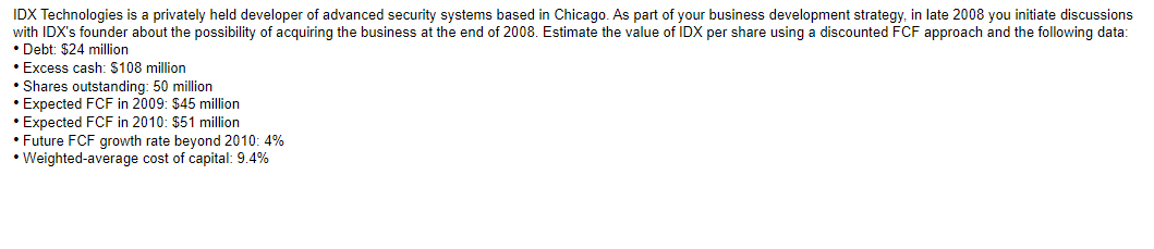 Solved IDX Technologies is a privately held developer of | Chegg.com