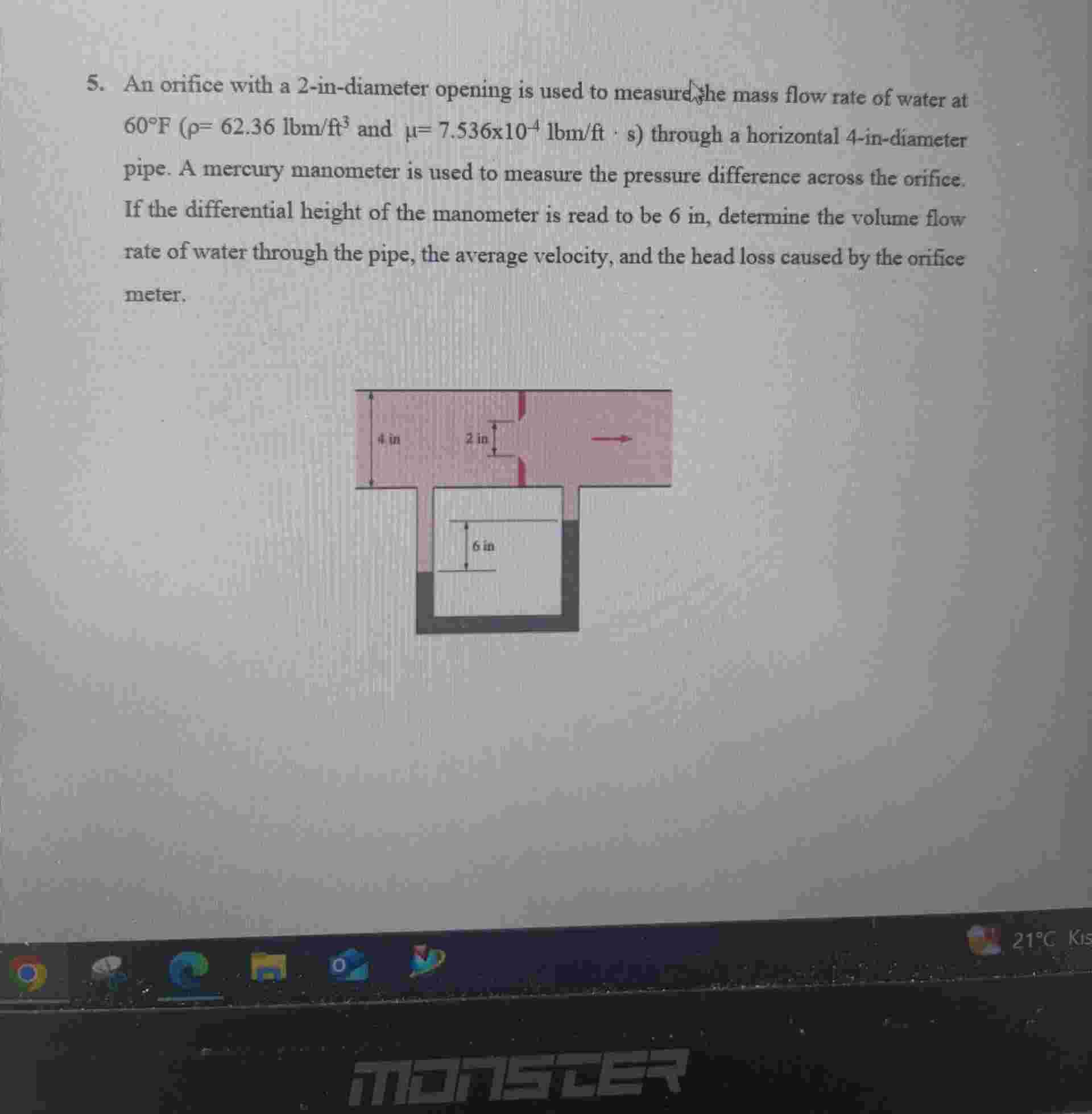Solved An ﻿orifice with a 2 -in-diameter opening is ﻿used to | Chegg.com