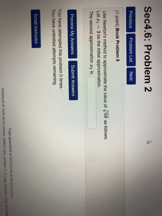 Solved Sec4.6: Problem 2 Previous Problem List Next (1 | Chegg.com