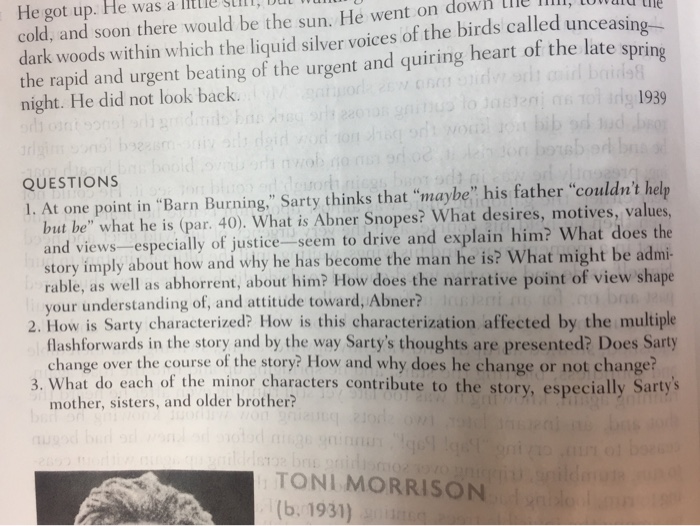 Solved At one point in "Barn Burning, " Sarty thinks that | Chegg.com