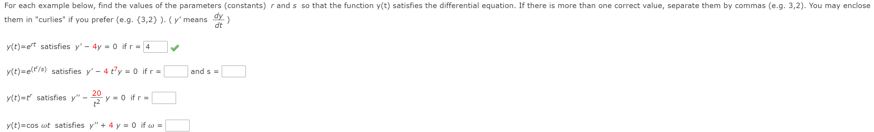 Solved For each example below, find the values of the | Chegg.com
