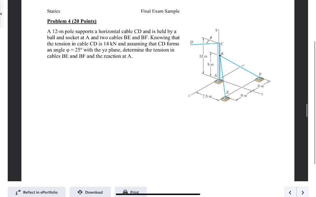 Solved Statics Final Exam Sample Problem 4 (20 Points) A | Chegg.com