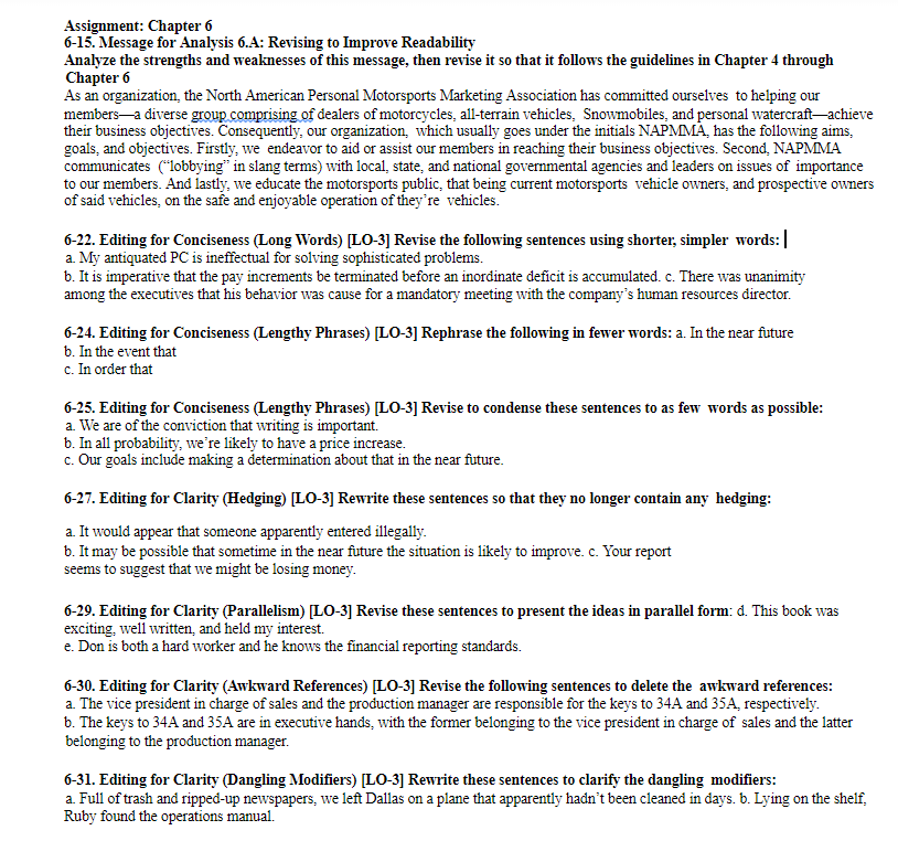 Solved Assignment: Chapter 6 6-15. Message for Analysis 6.A: | Chegg.com