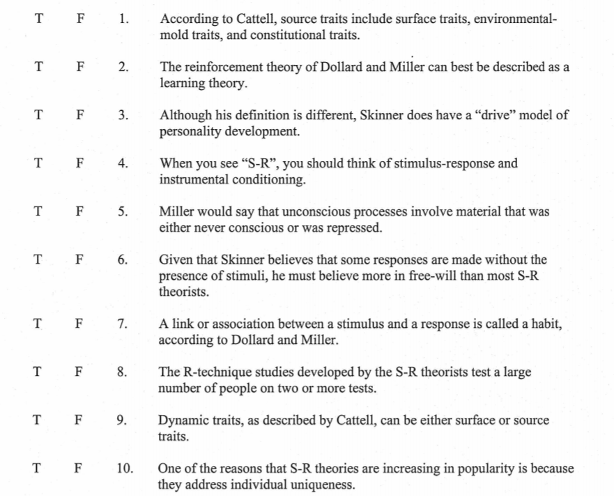 Solved TF 1. According to Cattell, source traits include | Chegg.com