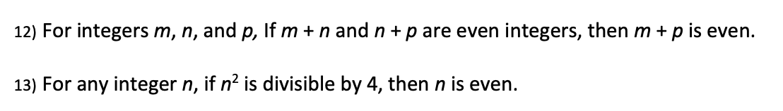 Solved 12) For integers m,n, and p, If m+n and n+p are even | Chegg.com