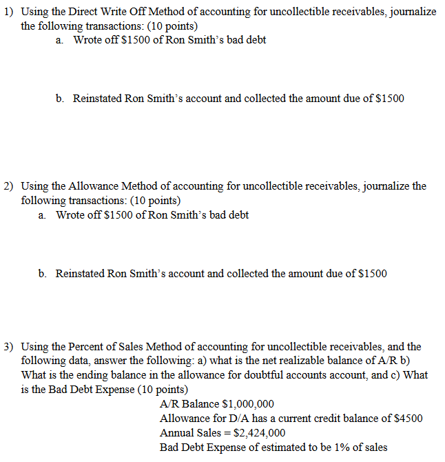 Solved Using the Direct Write Off Method of ﻿accounting for | Chegg.com